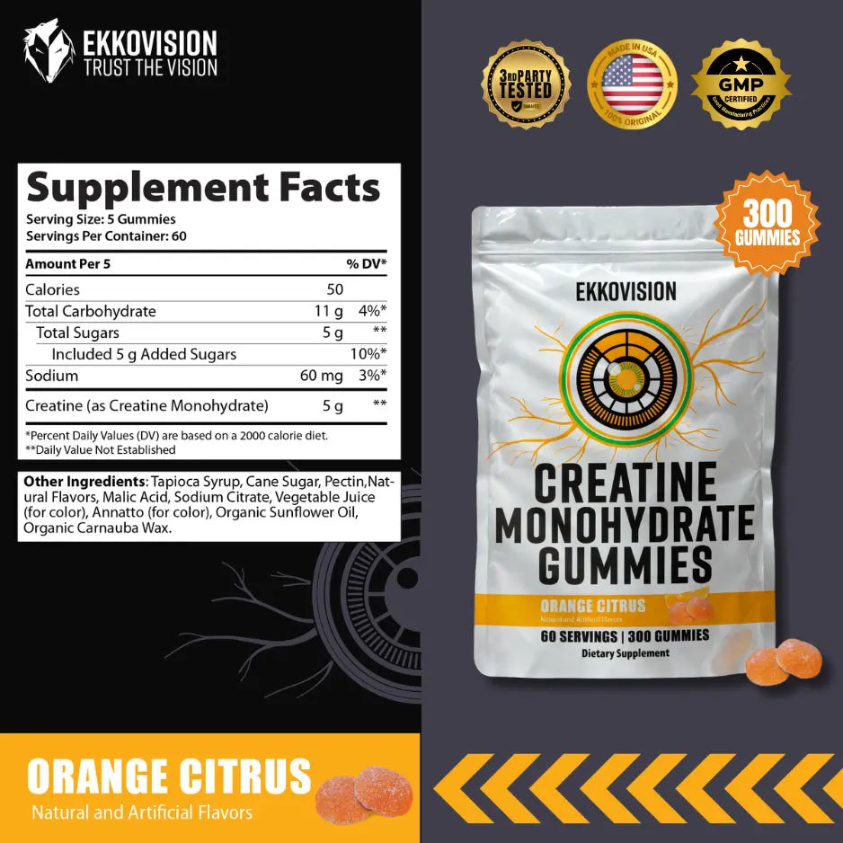 EKKO Creatine Gummies 60 Servings 3RD Party Tested - ekkovision